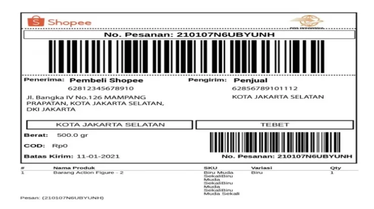 label pengiriman shopee