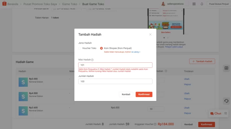cara membuat promosi hadiah penilaian di shopee